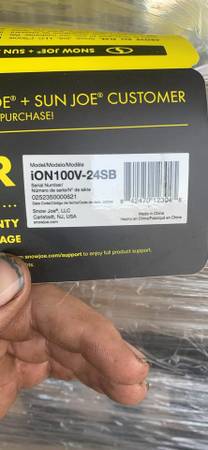 Snow Joe 24” 100v cordless snow blower – $800 – Western Mfg. Corp.